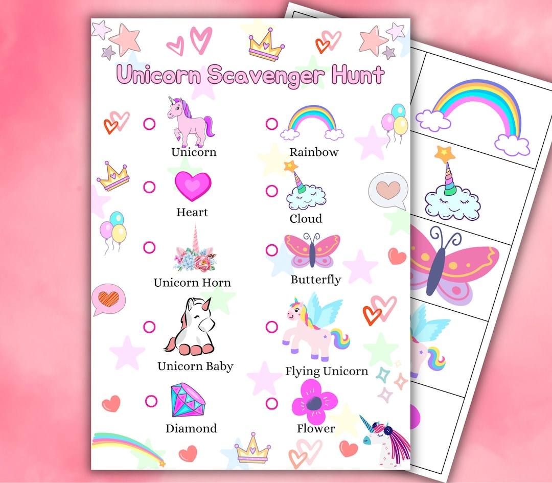 Unicorn Themed Scavenger Hunt, Kids Birthday Party Games, Unicorn ...