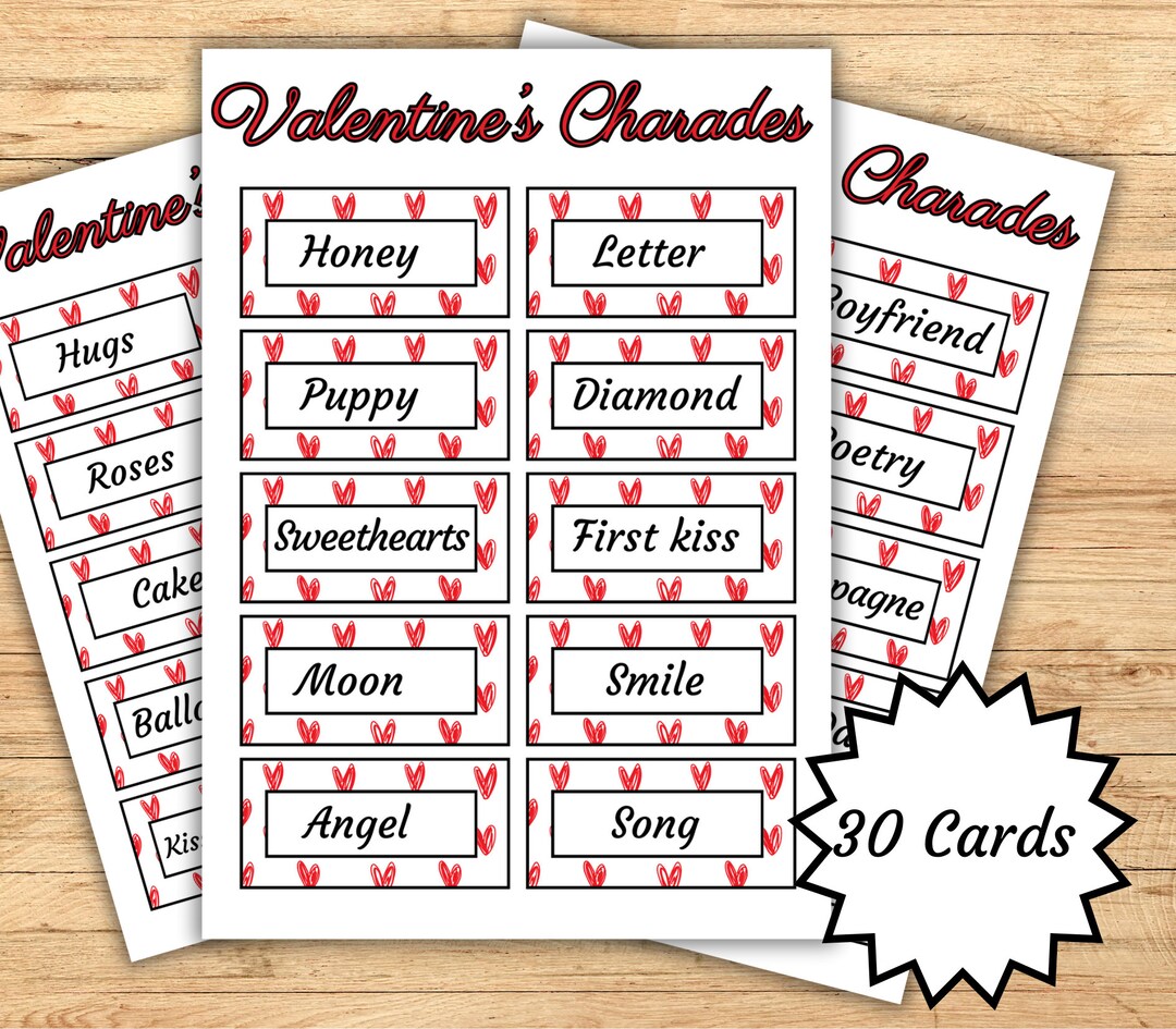 Valentine's Charades Game, Valentine's Day Party Game for Family Game ...
