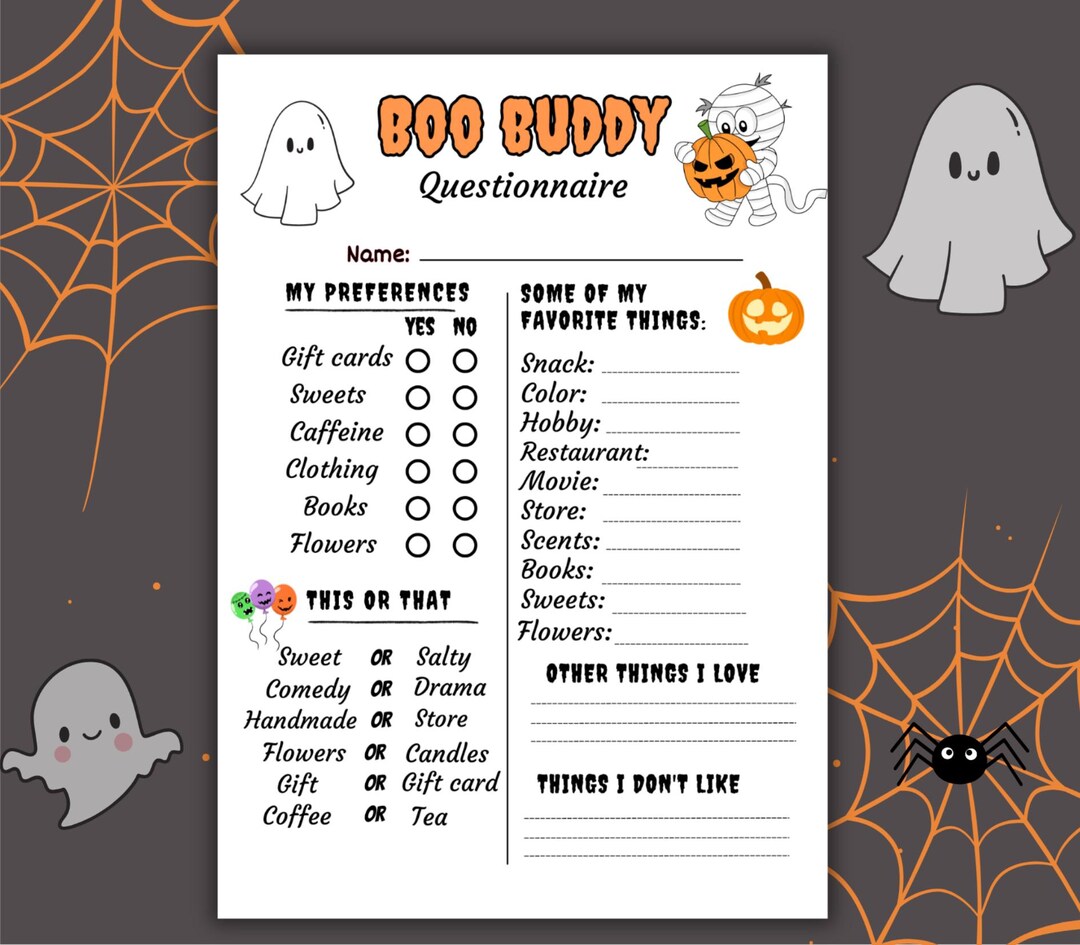 Printable Boo Buddy Questionnaire, Secret Halloween Survey, Halloween ...