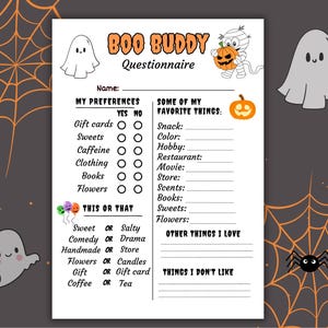 Printable Boo Buddy Questionnaire, Secret Halloween Survey, Halloween ...