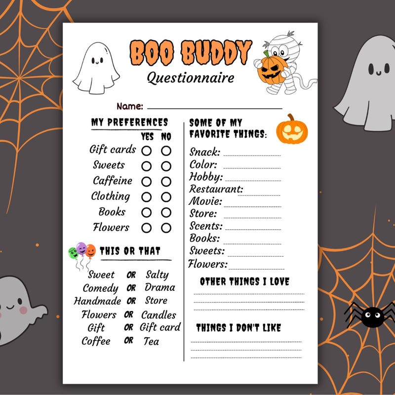 Boo Basket Questionnaire - Etsy