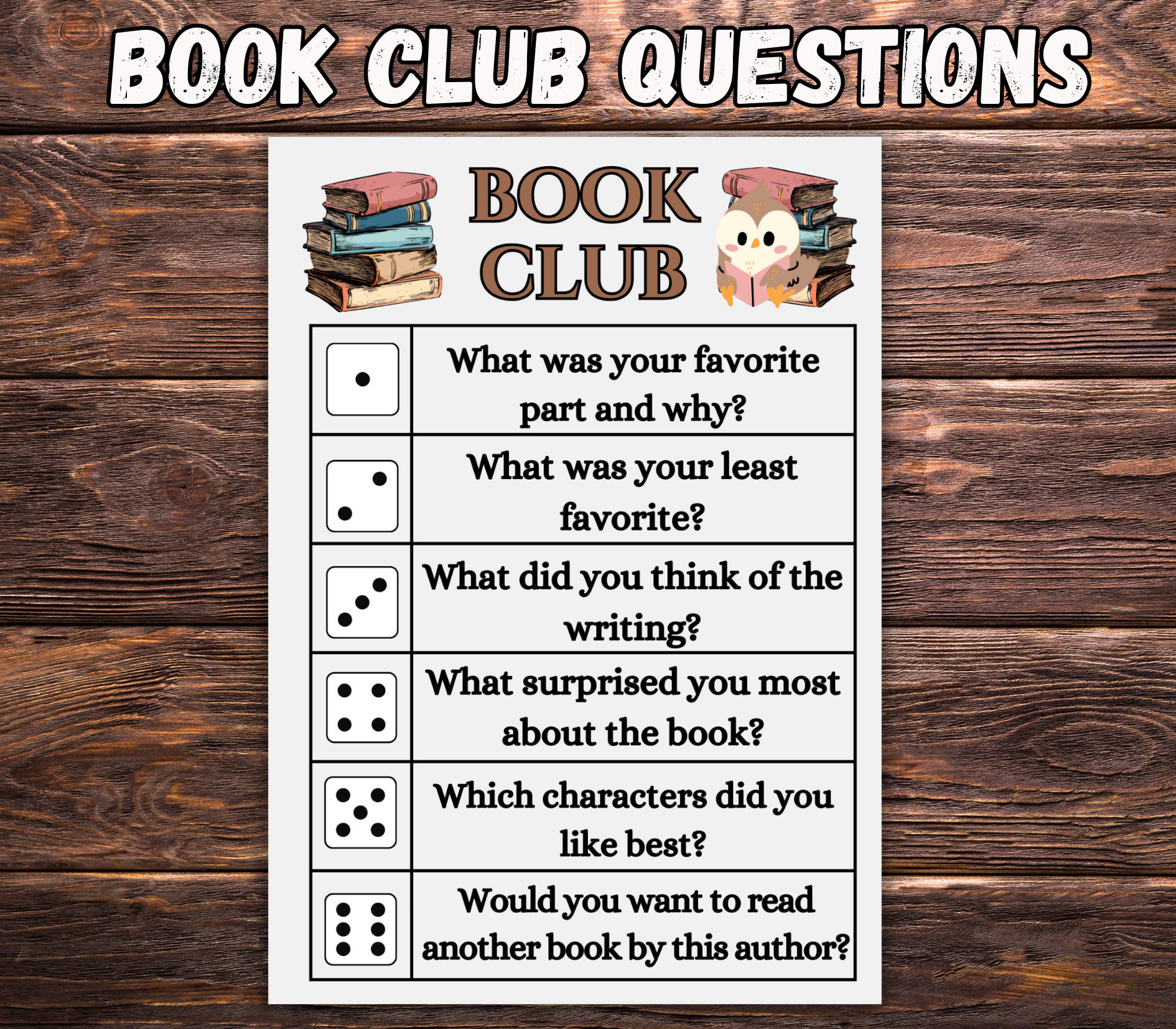 Book Club Discussion Questions Printable, Bookclub Cards, Discussion ...
