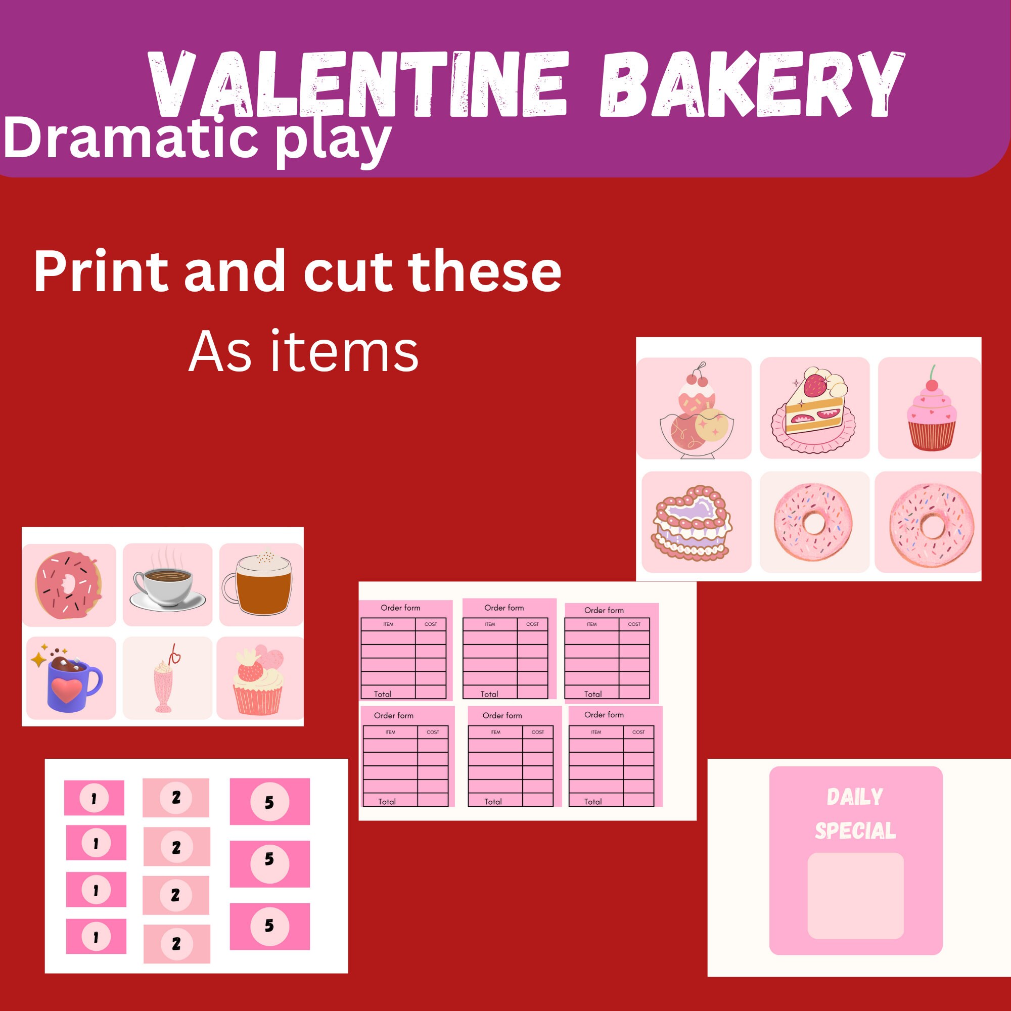Valentine's Day Pretend Play Kit, Bakery Dramatic Play, Bakery Pretend ...