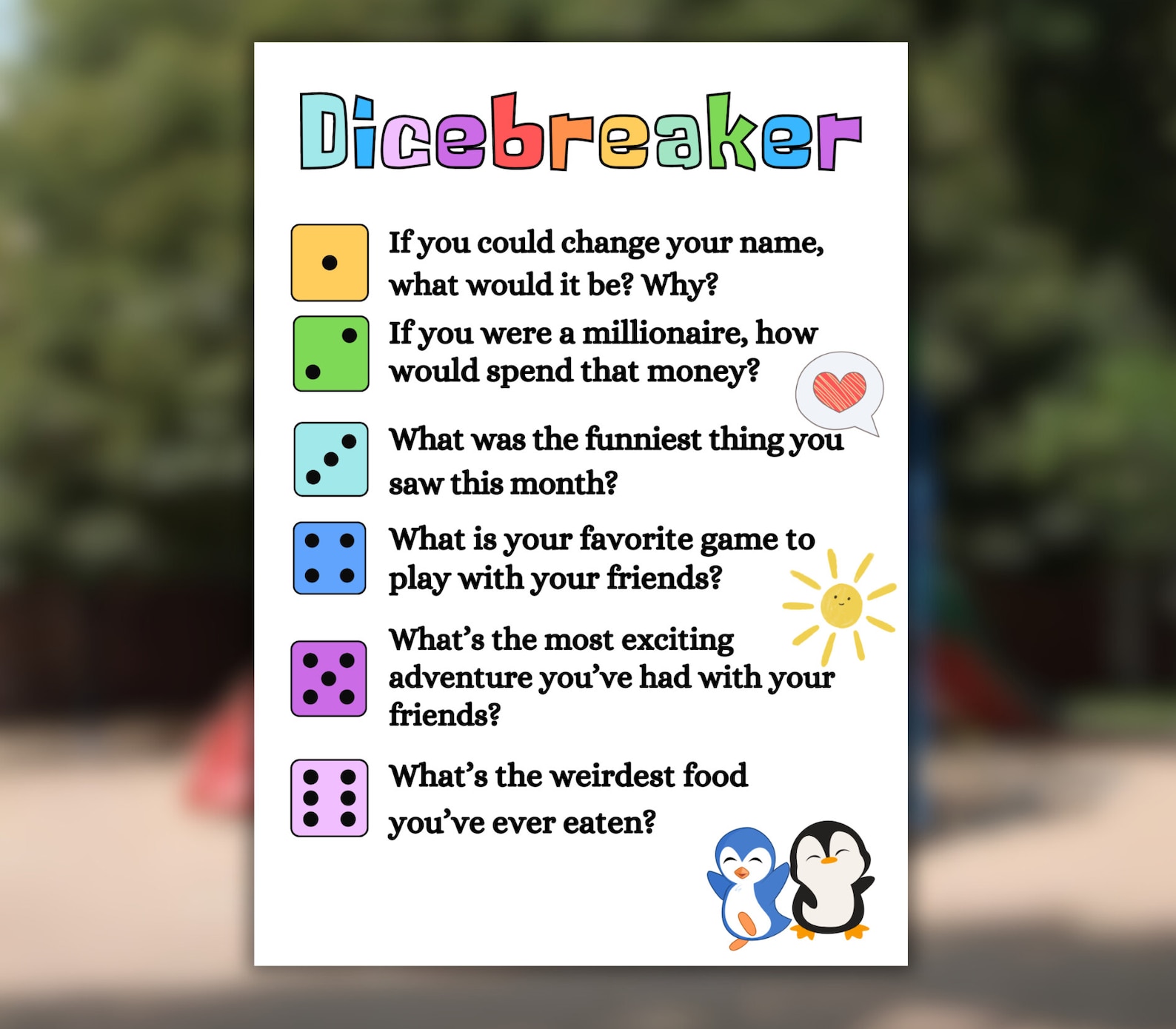 Dicebreaker Roll and Tell Game, Back to School, Icebreaker Activity for ...