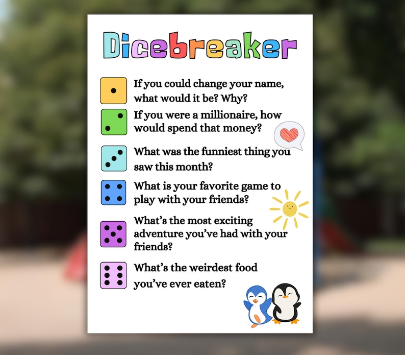 Dicebreaker Roll and Tell Game, Back to School, Icebreaker Activity for ...