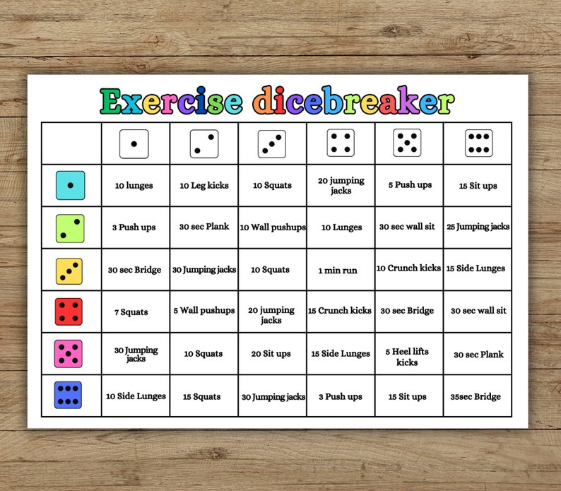 Fitness and Exercise Dicebreaker, Wall Exercise, Pilates Challenge, Abs ...
