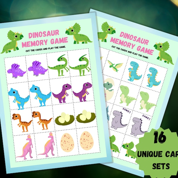 Dinosaur Matching Cards - Etsy