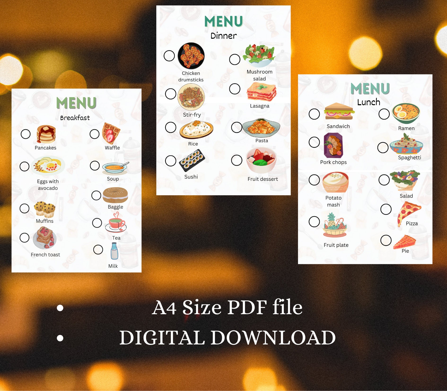 Pretend Play Restaurant Menu, Kids Kitchen Play Menus, Preschool Kids ...