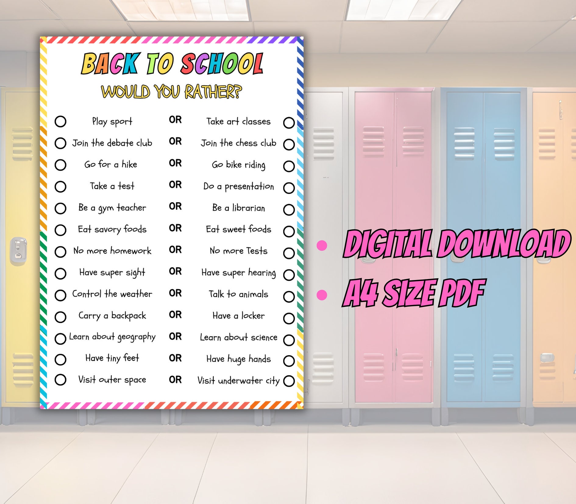 Back to School Game Printable, Back to School Would You Rather ...