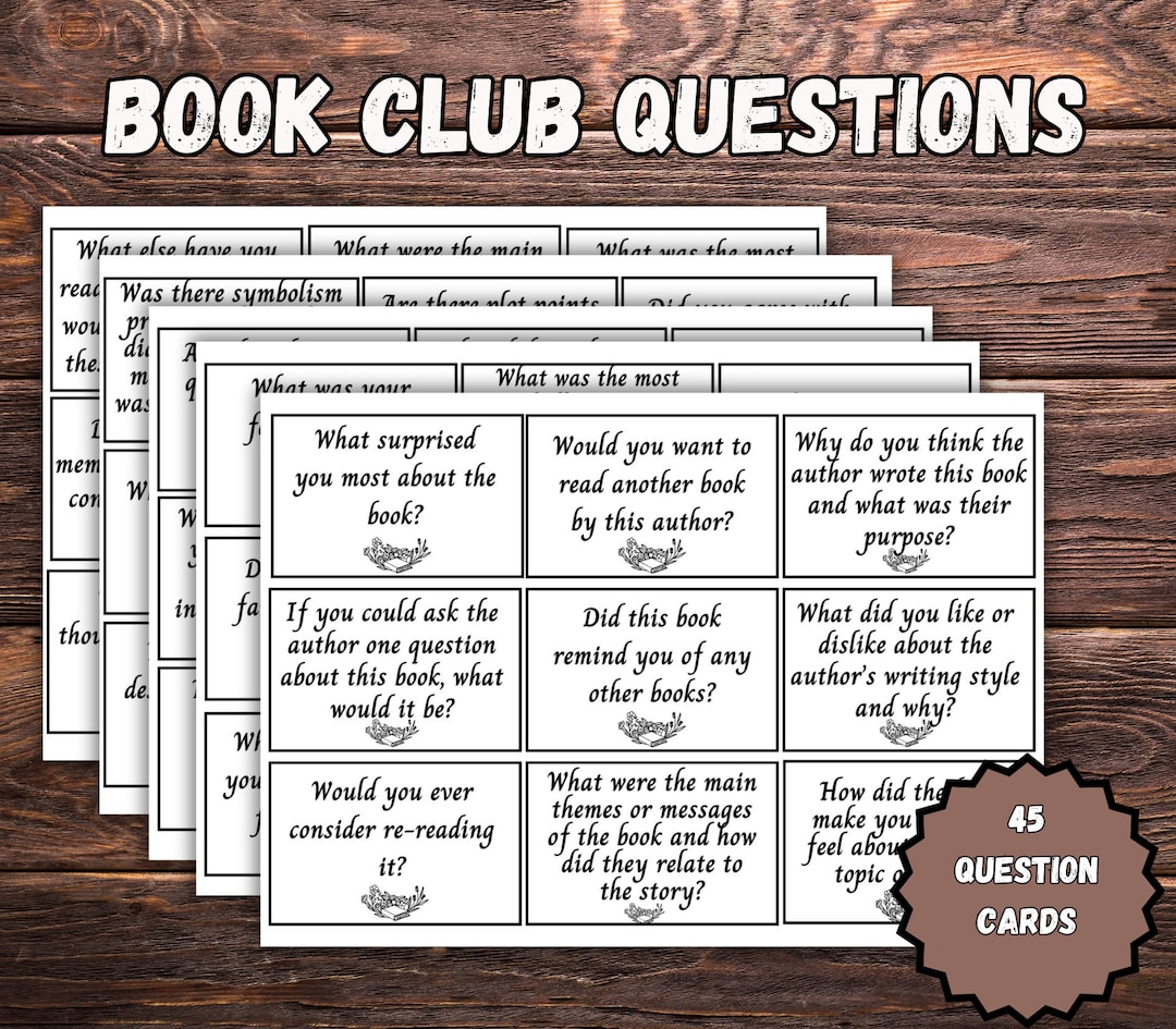 Book Club Discussion Questions Printable, Bookclub Cards, Discussion Prompts, Book Club Gift ...