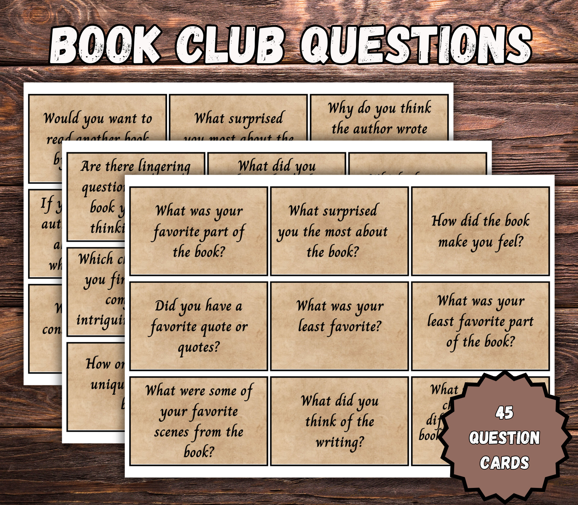 Book Club Discussion Questions Printable, Bookclub Cards, Discussion ... Book Club Discussion Questions Printable, Bookclub Cards, Discussion ...