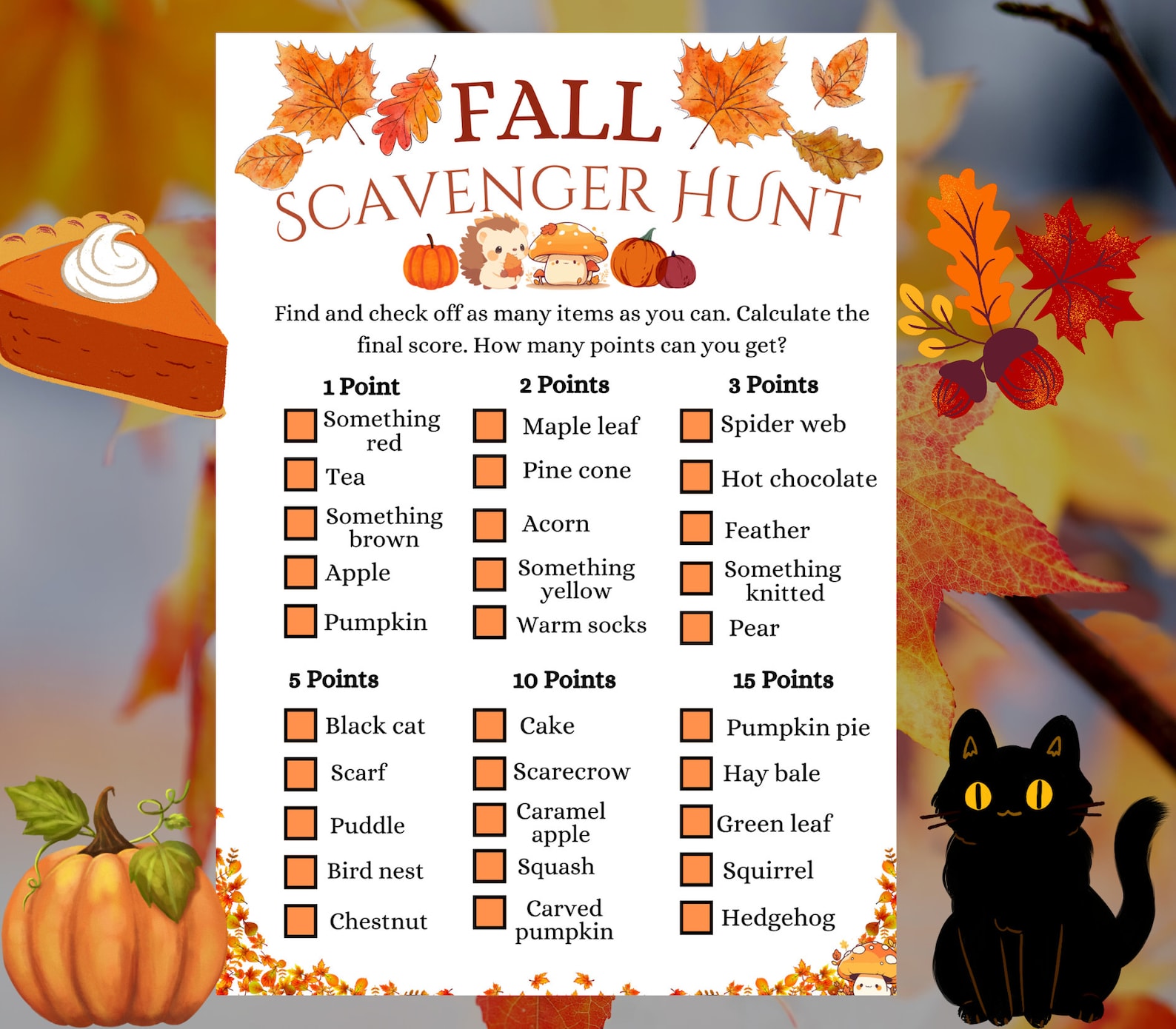 Autumn Scavenger Hunt Game, Printable Fall Party Game, Autumn Activity ...