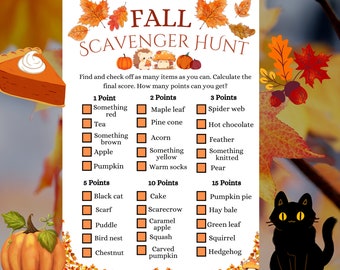 Autumn Scavenger Hunt Game, Printable Fall Party Game, Autumn Activity ...