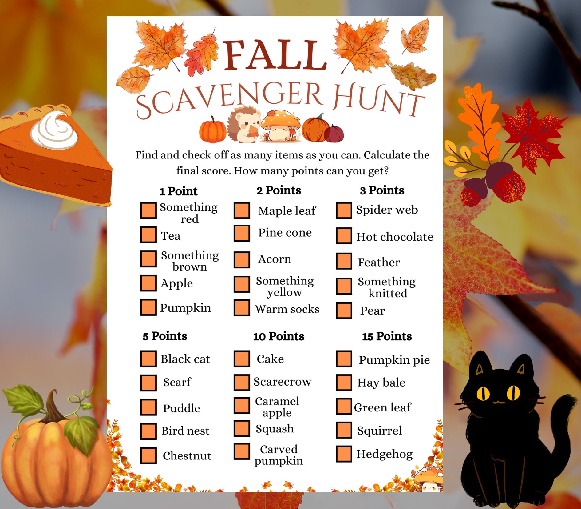 Autumn Scavenger Hunt Game, Printable Fall Party Game, Autumn Activity ...