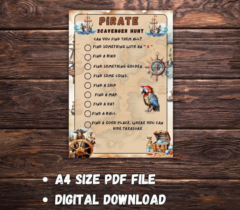 Pirate Themed Scavenger Hunt, Child / Kids Birthday Party Games, Pirate ...