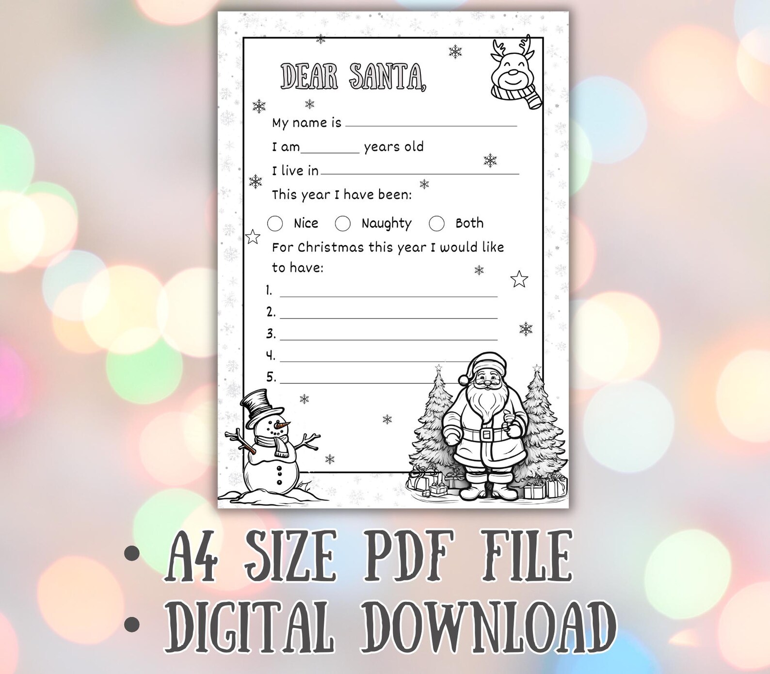 Letter to Santa Coloring Page, Printable Dear Santa Letter, Christmas ...