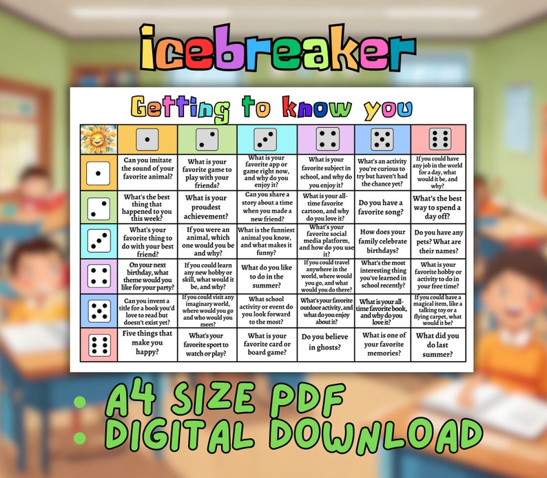 Icebreaker Game, Getting to Know You, Fun Dicebreaker, Back to School ...