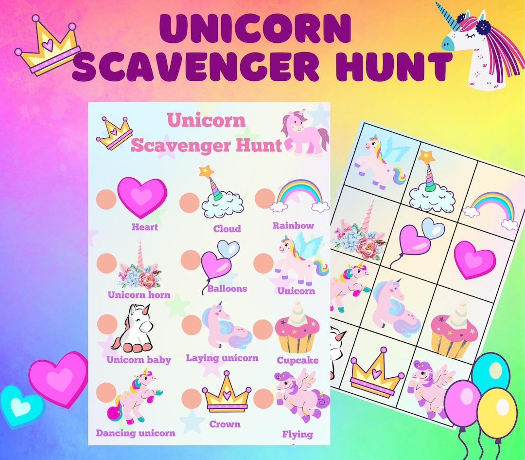 Unicorn Themed Scavenger Hunt Child Birthday Party Games - Etsy