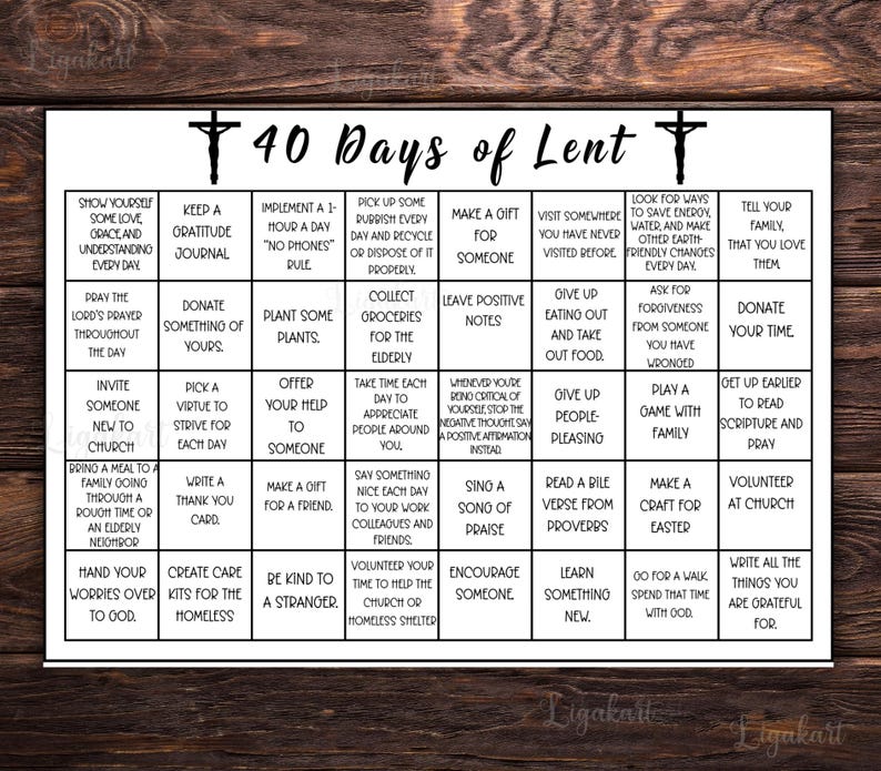 Lent Activity Calendar for Adults, 40 Days Lenten Calendar, Ash ...