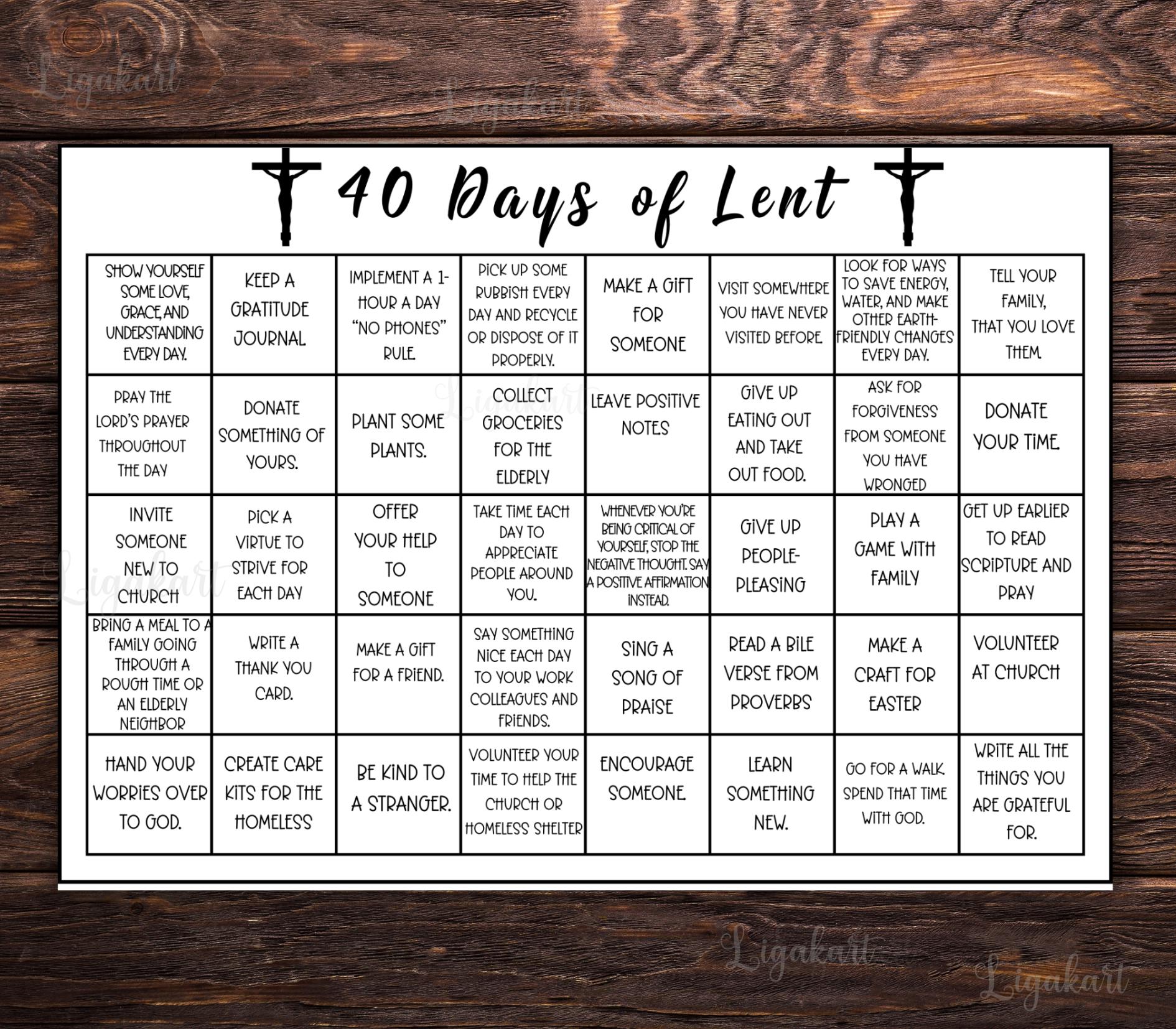 Lent Activity Calendar for Adults, 40 Days Lenten Calendar, Ash ...