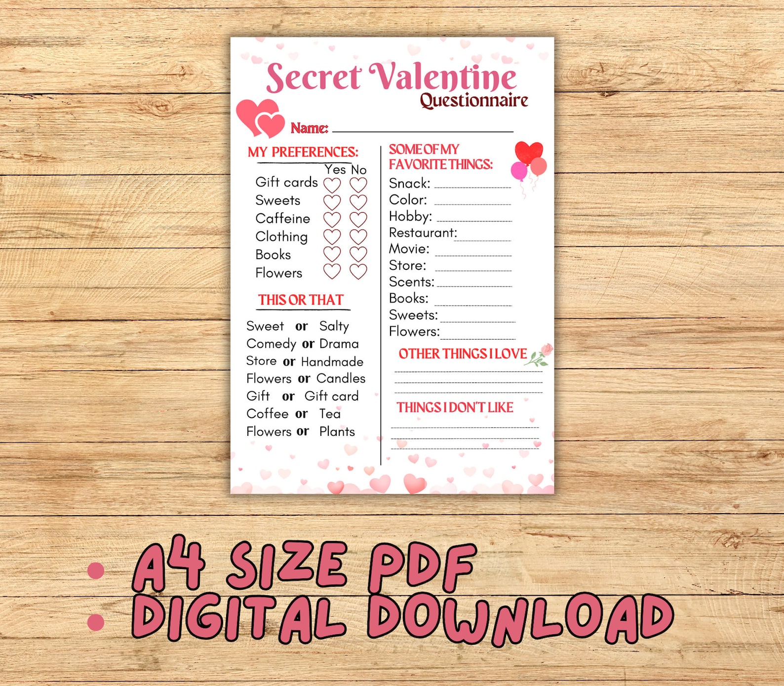 Secret Valentine Survey Questionnaire, Valentine's Day Gift Exchange ...