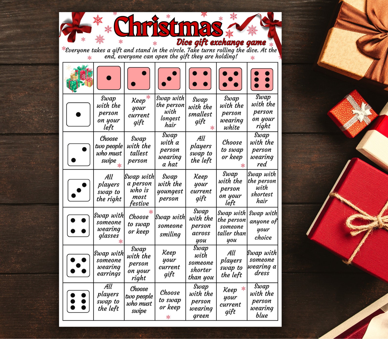 Christmas Gift Exchange Dice Game, Christmas Printable Game, School ...
