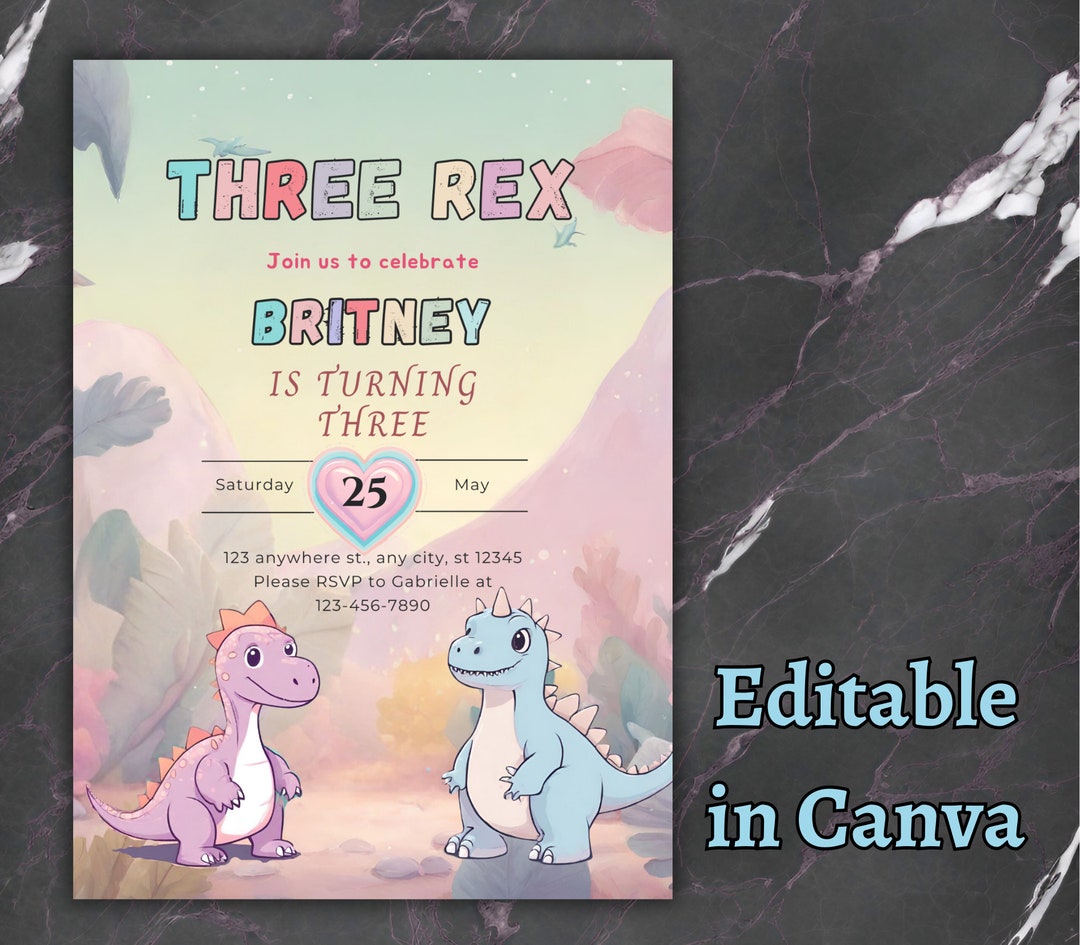 Dinosaur Birthday Invitation, Printable T-rex Invite, Digital ...