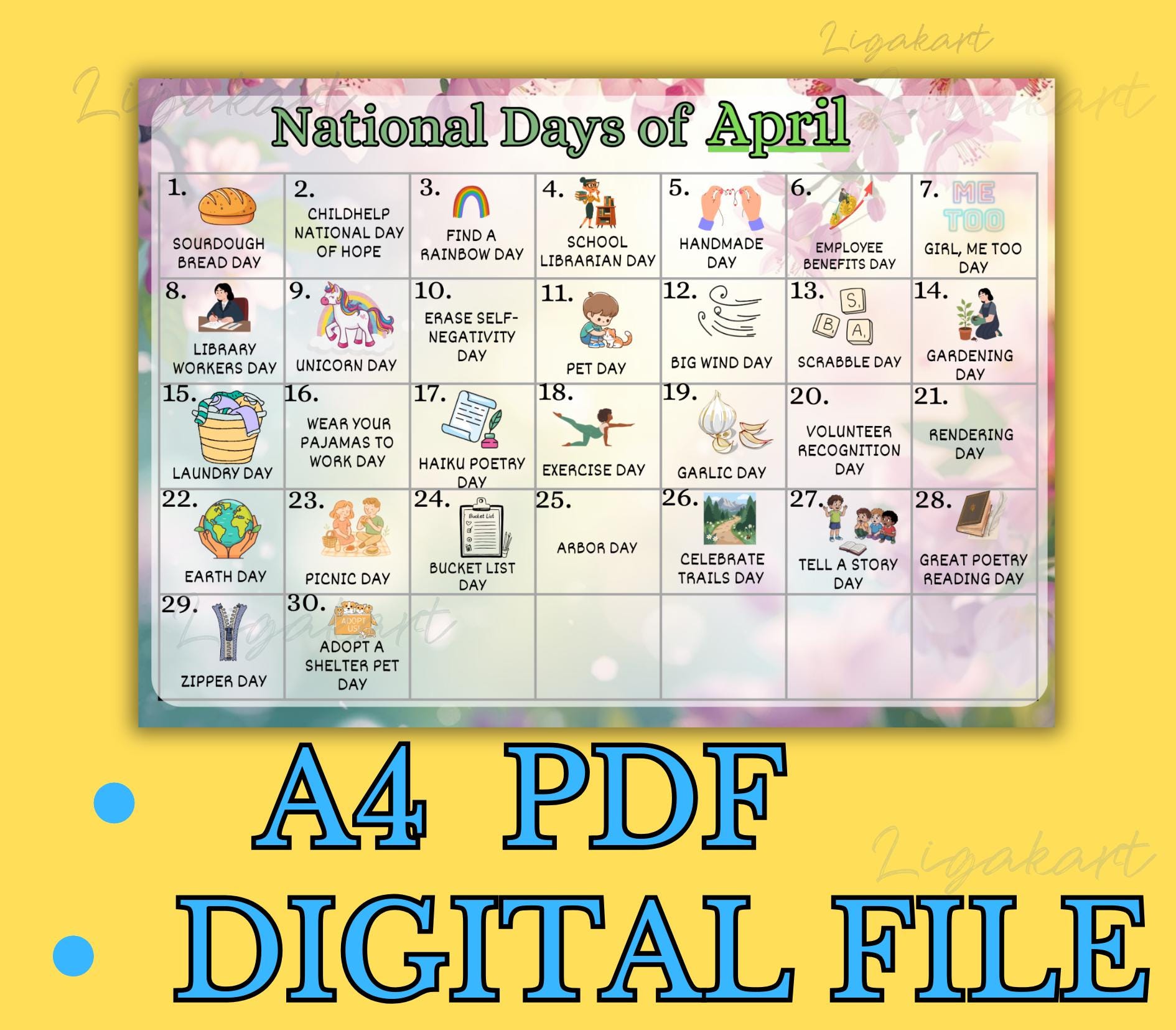 Printable April National Days Calendar, Family Classroom Fun (digital ...