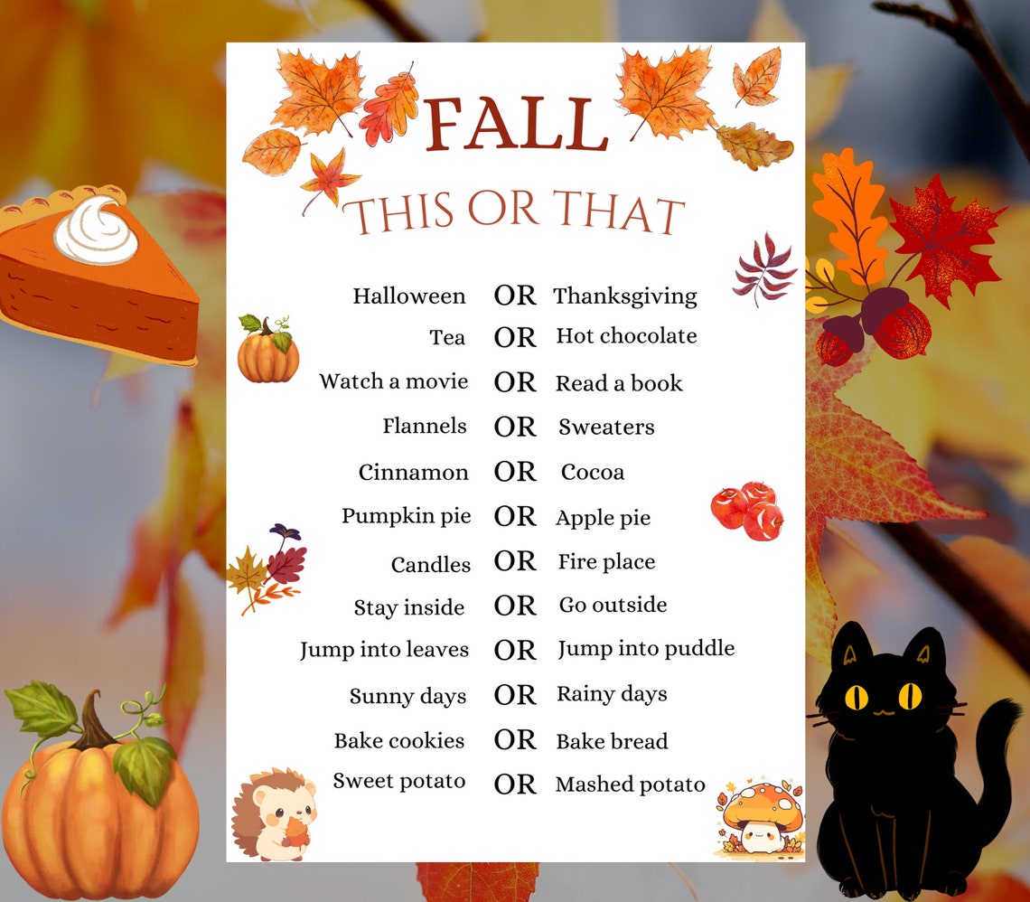 Fall This or That Game, Printable Autumn Party Game, Fall Time ...