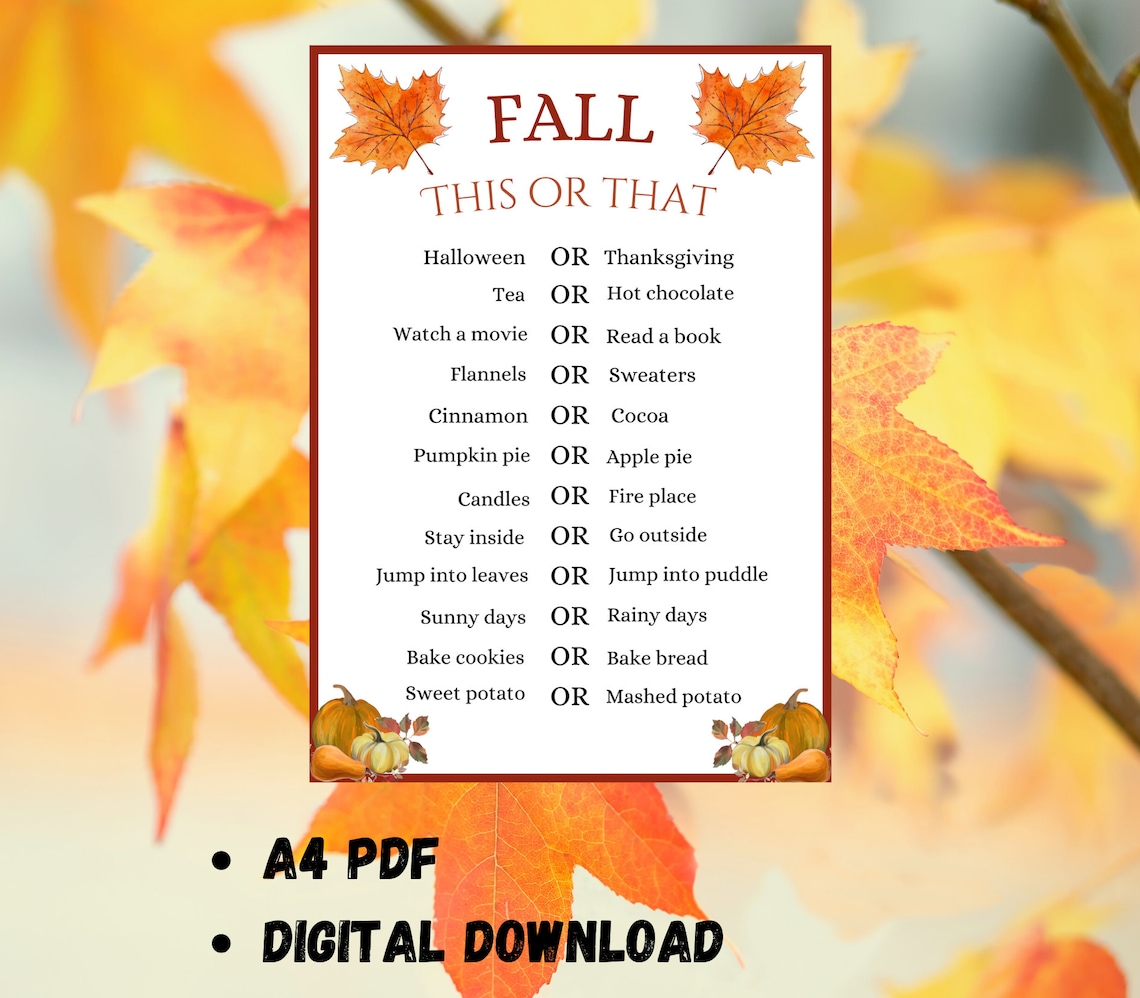 Fall This or That Game, Printable Autumn Party Game, Fall Time ...