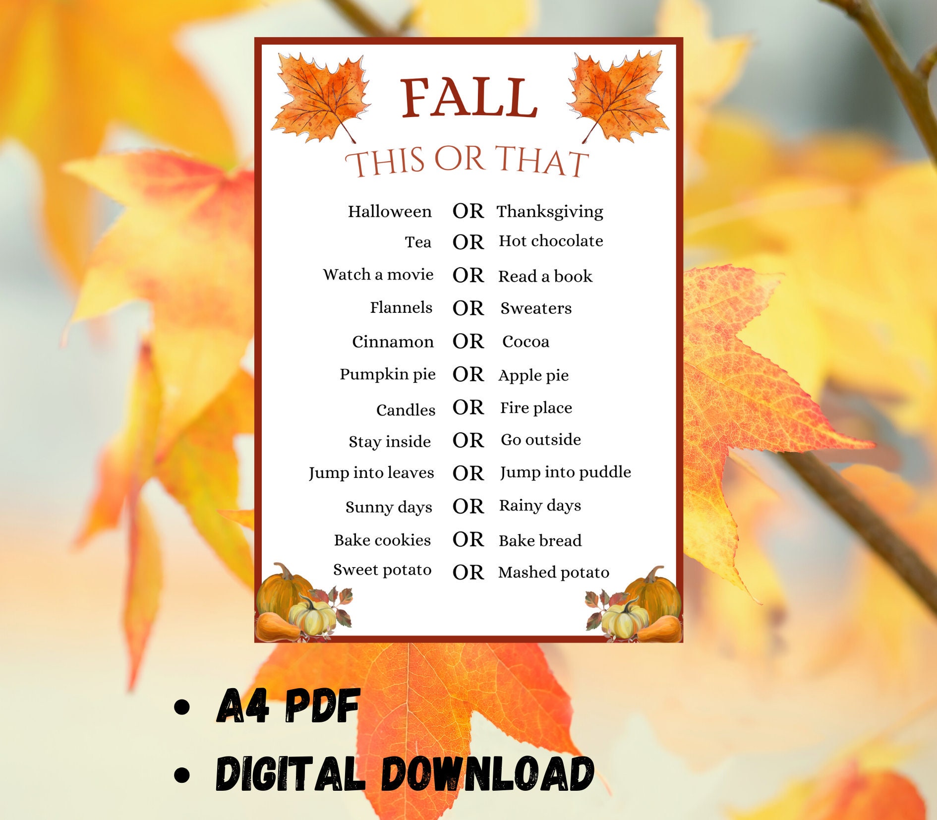 Fall This or That Game, Printable Autumn Party Game, Fall Time ...