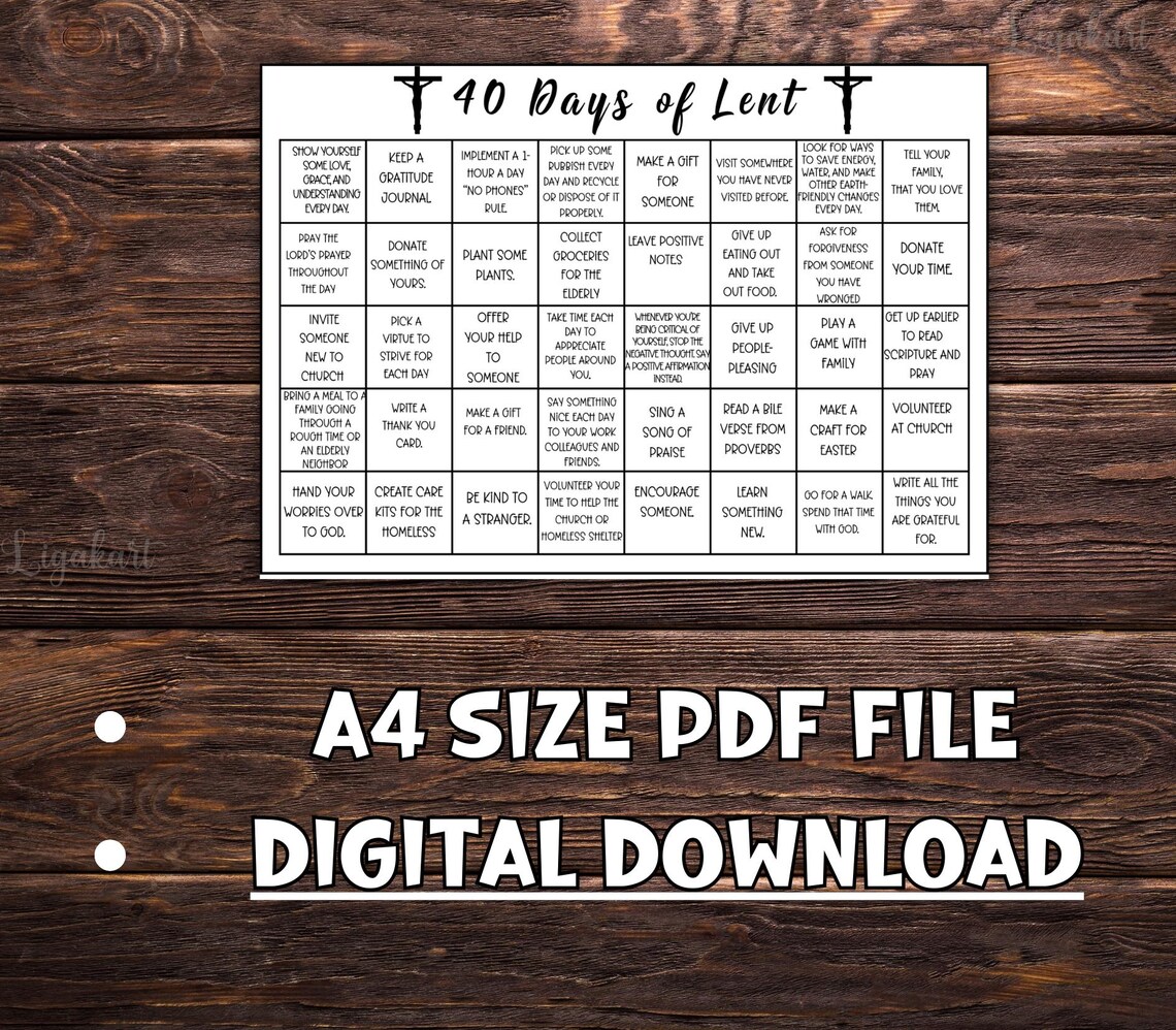 Lent Activity Calendar for Adults, 40 Days Lenten Calendar, Ash ...