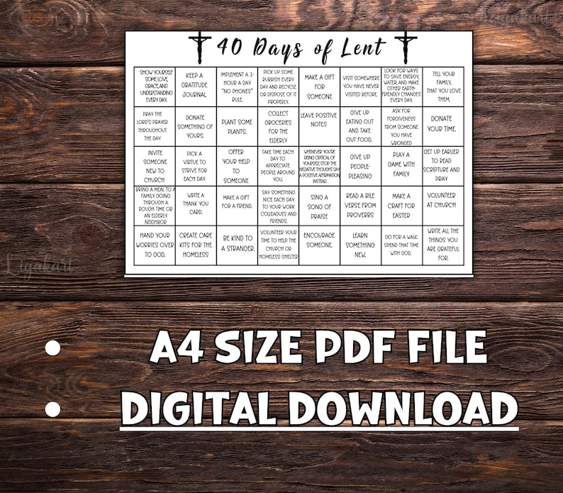 Lent Activity Calendar for Adults, 40 Days Lenten Calendar, Ash ...