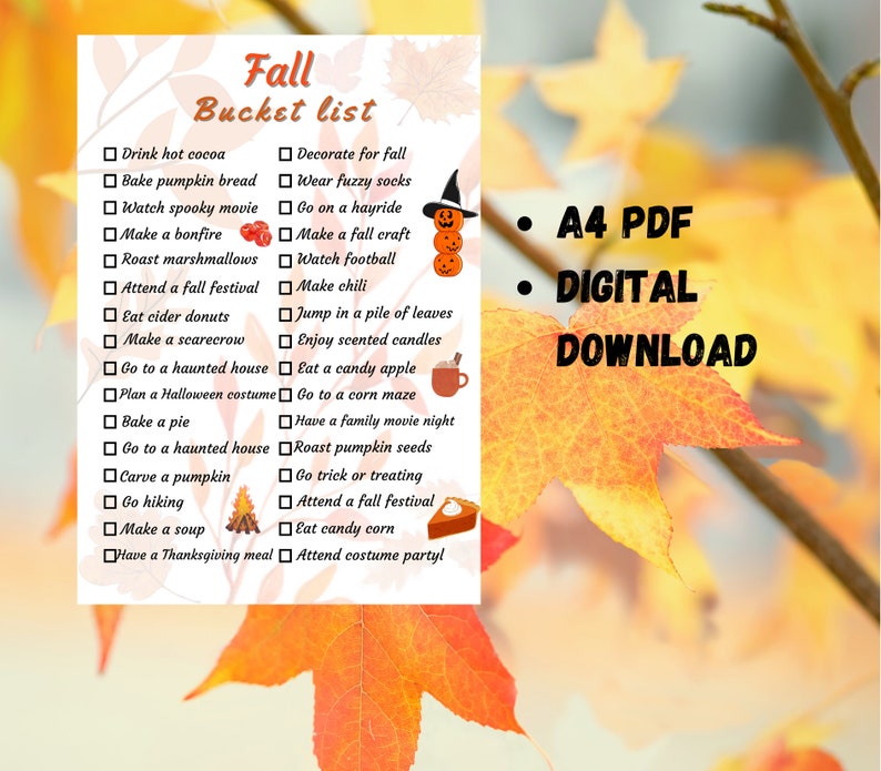 Fall Bucket List Fall to Do List Fall Time Activities for - Etsy