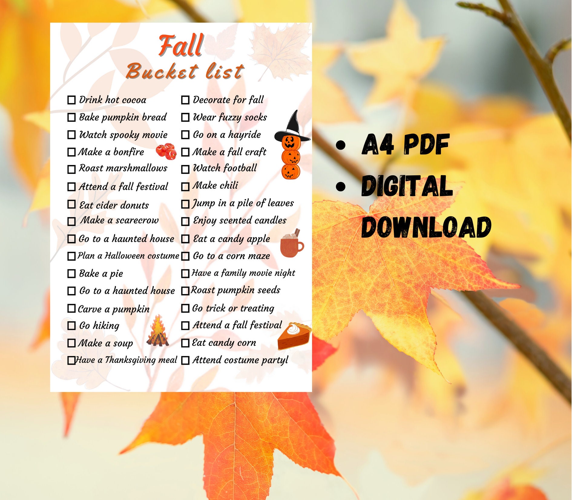 Fall Bucket List Fall to Do List Fall Time Activities for - Etsy