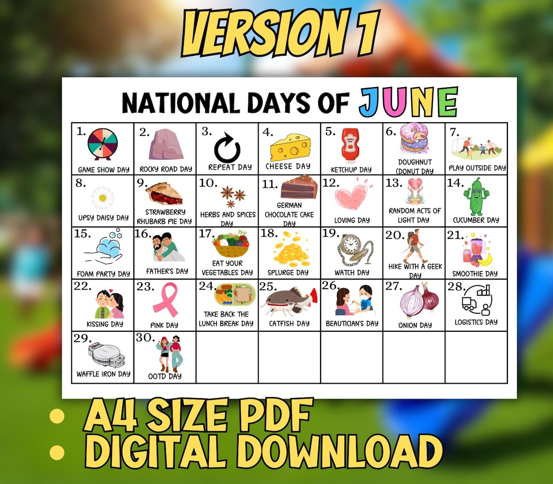 Printable June National Days Calendar, Fun Family Calendar, June ...