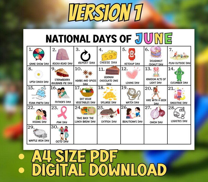 Printable June National Days Calendar, Fun Family Calendar, June ...
