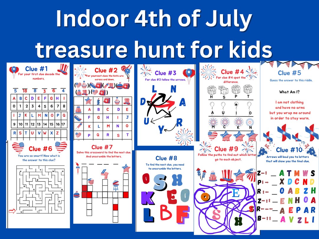 4th of July Treasure Hunt for Kids, Independence Day Scavenger Hunt for ...