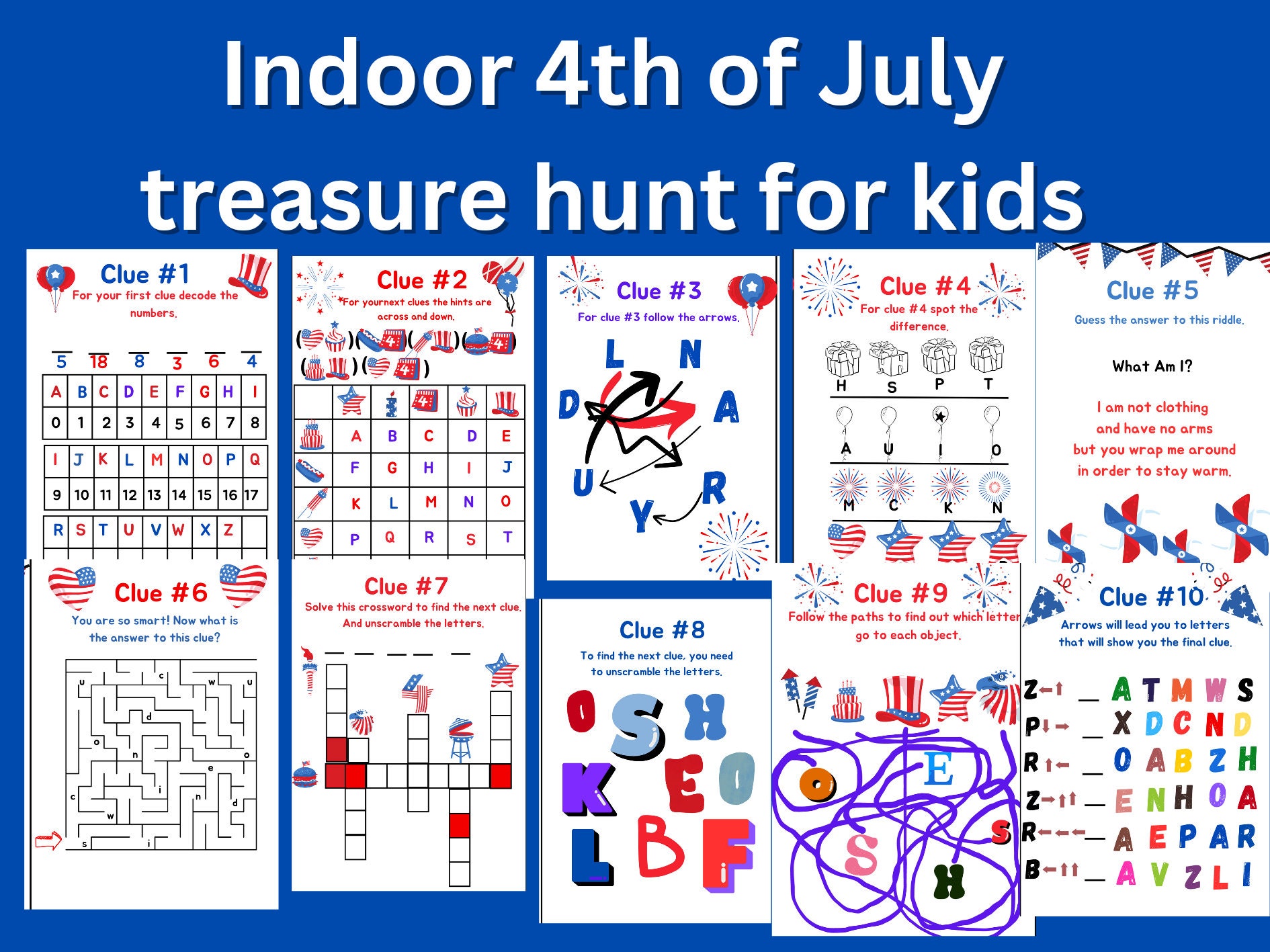 4th of July Treasure Hunt for Kids, Independence Day Scavenger Hunt for ...
