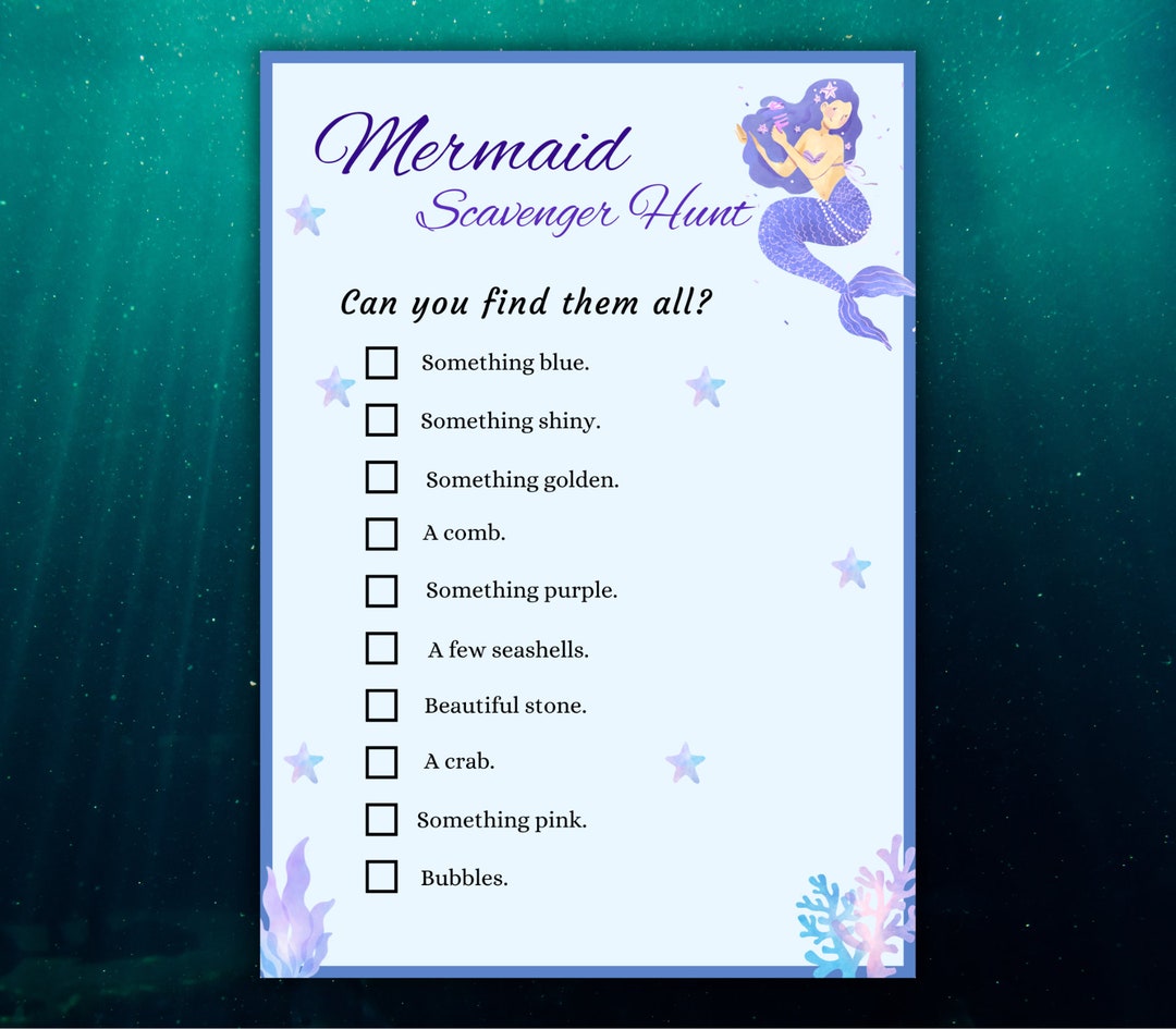 Mermaid Themed Treasure Hunt, Kids Birthday Party Games, Ocean Activity ...