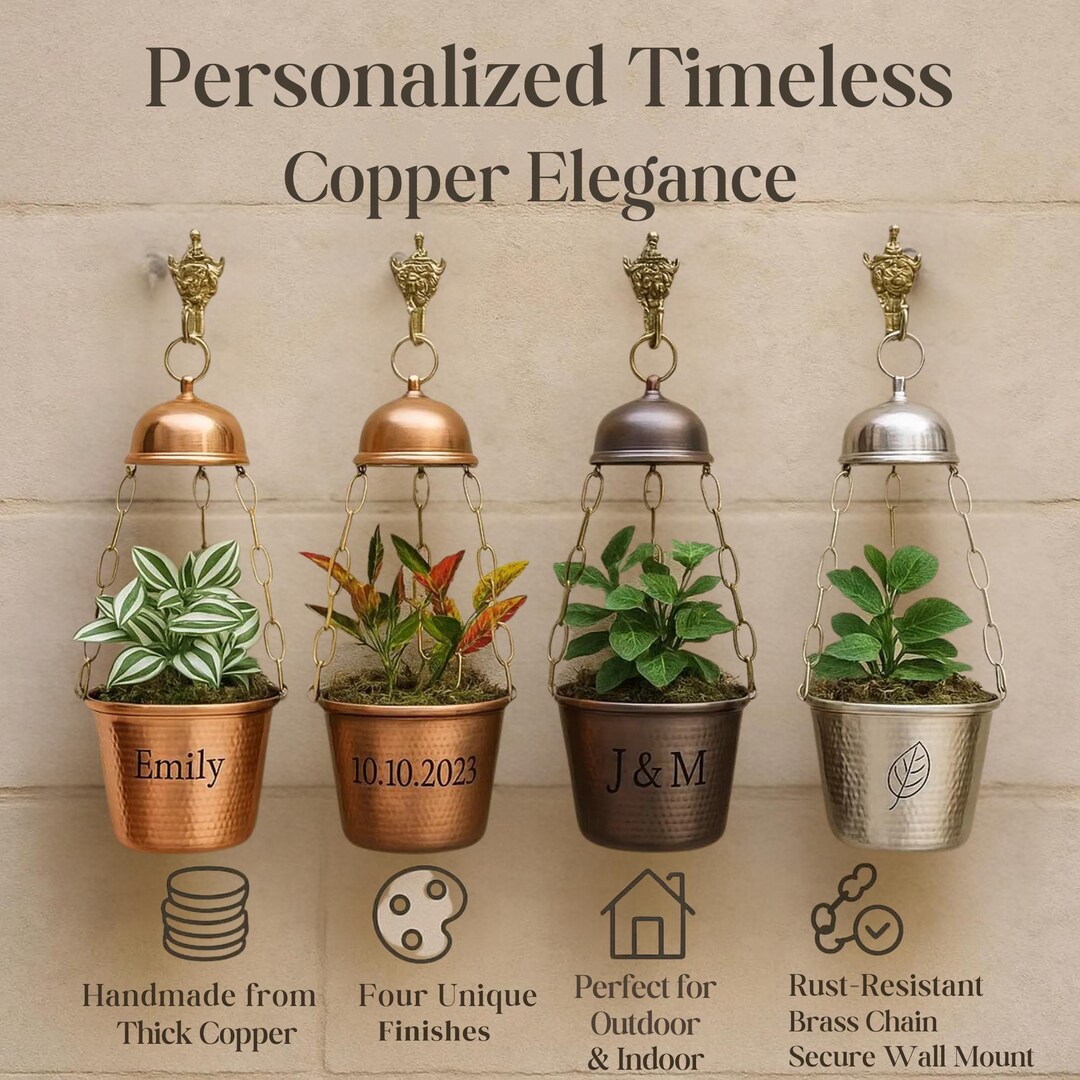 Personalized Copper Hanging Planter: Hand Hammered Garden Decor - Etsy