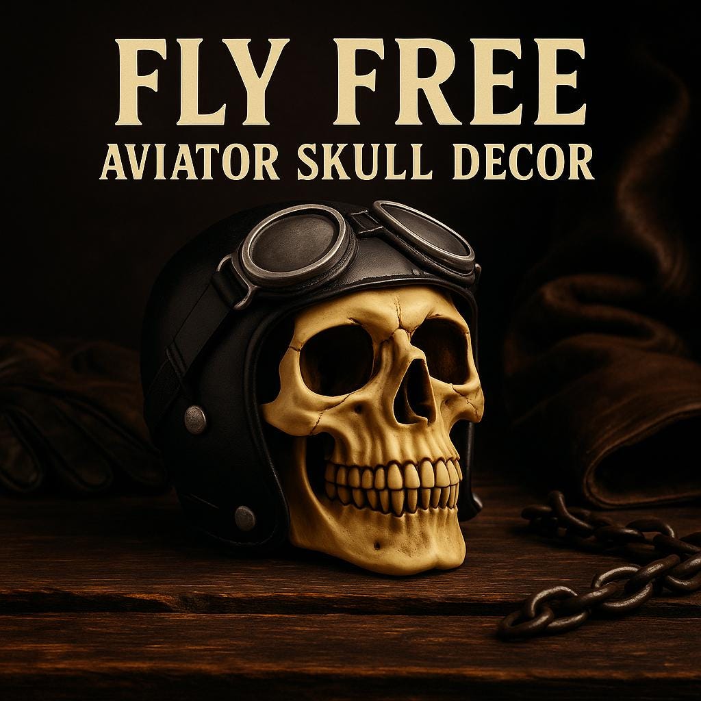 Pilot Skull Sculpture – WW2 Aviator Decor – Military Biker Skull Statue ...