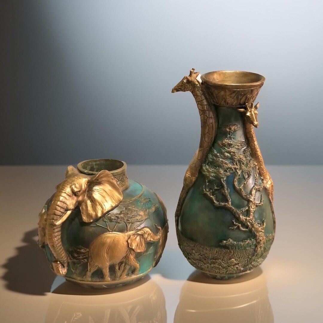 Safari Animal Vase Set - Handmade Elephant & Giraffe Vases - Wildlife ...