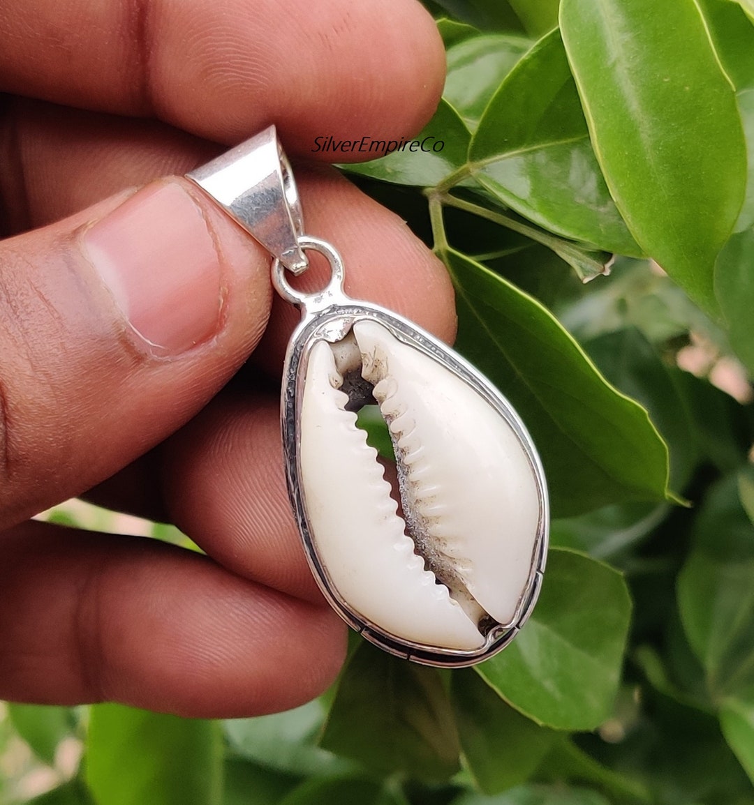 Vintage Cowrie Shell Pendant: 925 Sterling Silver, Handmade - Etsy