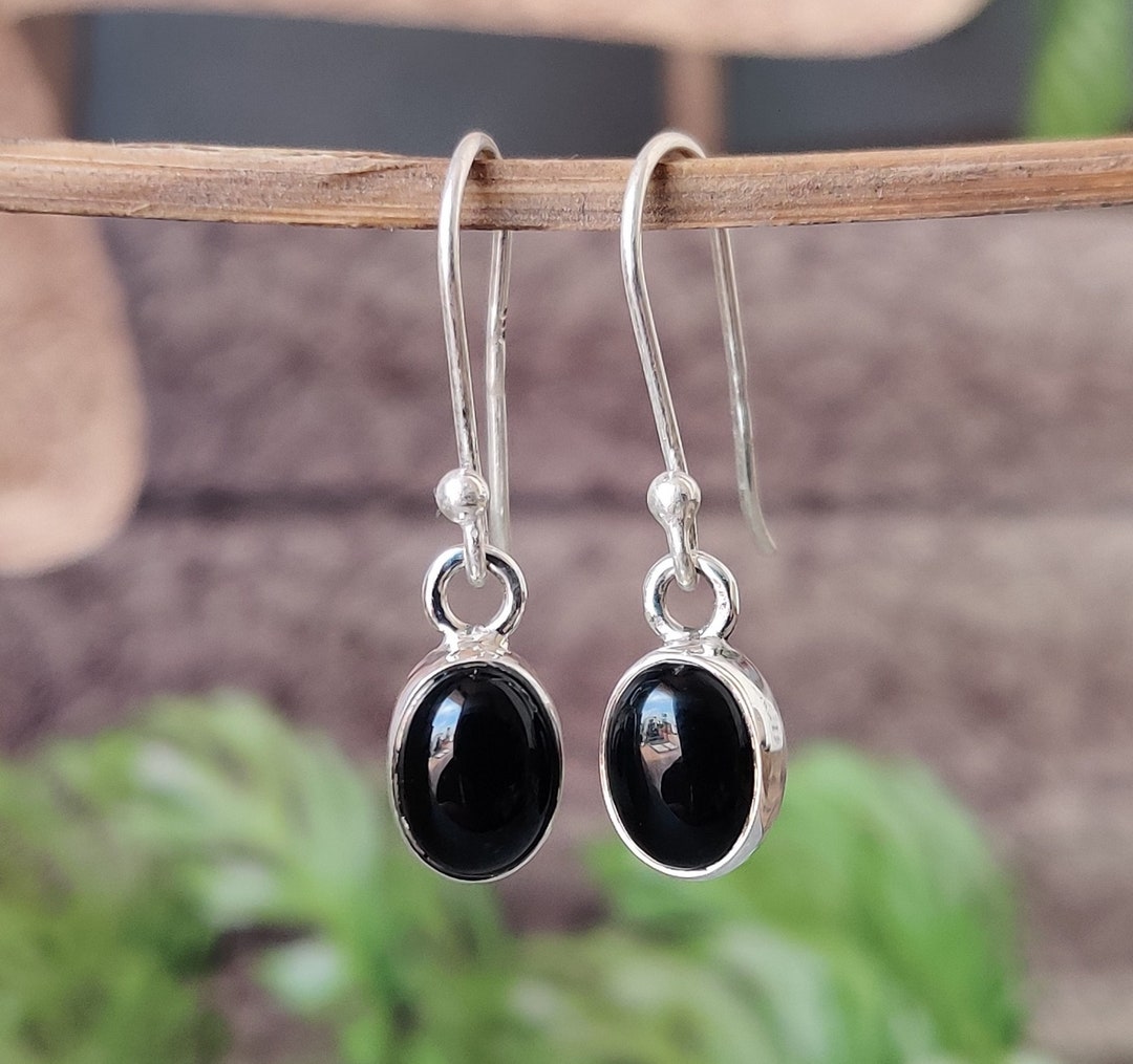 Natural Black Onyx Earring 925 Sterling Silver Earrings Oval Gemstone Earring Bezel Setting ...