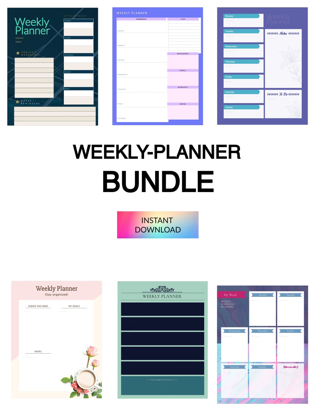 Weekly-planner Bundle (10 Styles) - Etsy