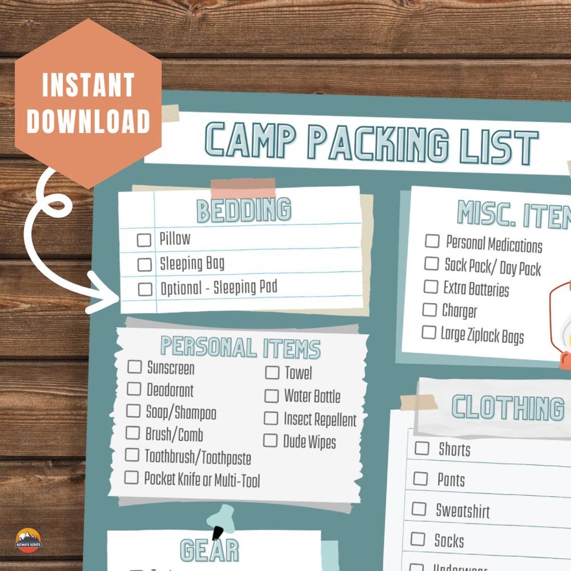 Camp Packing List for Kids | Printable Packing Checklist for Camping ...