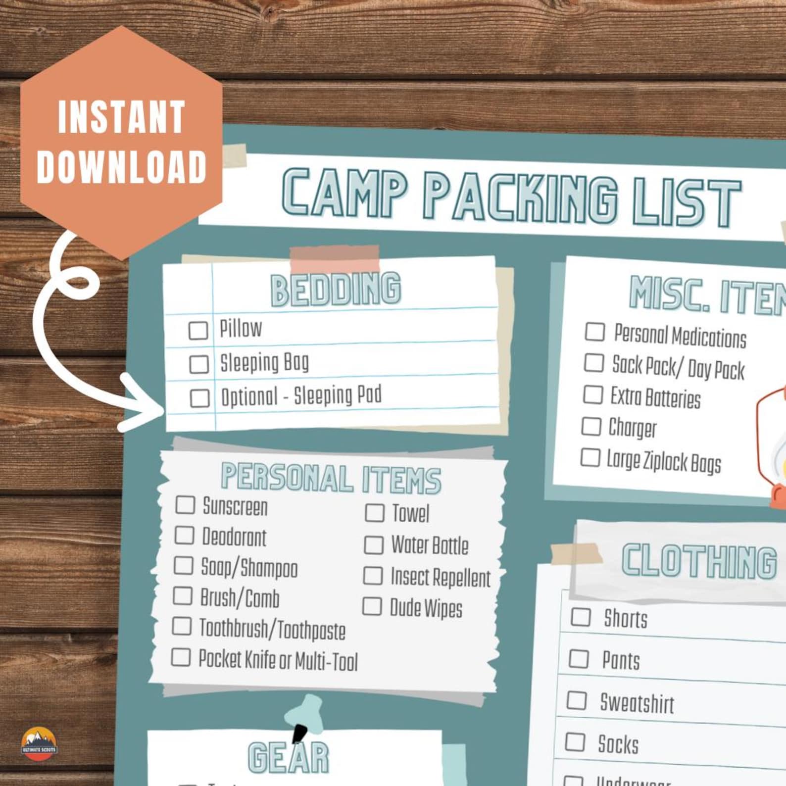 Camp Packing List for Kids | Printable Packing Checklist for Camping ...