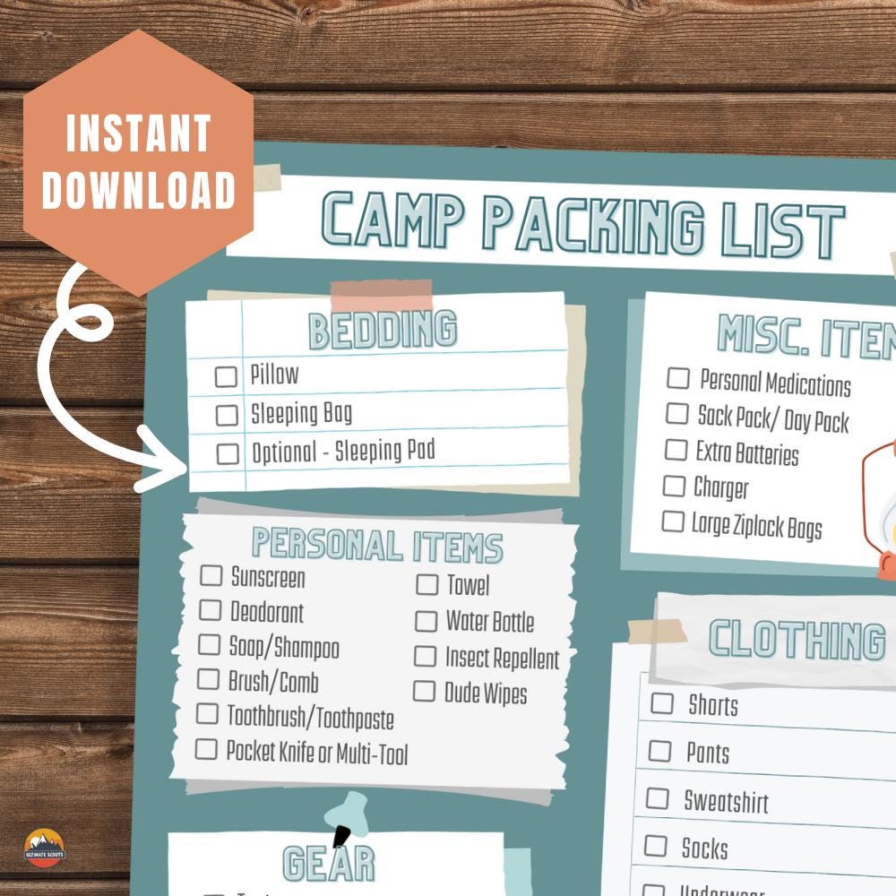 Camp Packing List for Kids | Printable Packing Checklist for Camping ...