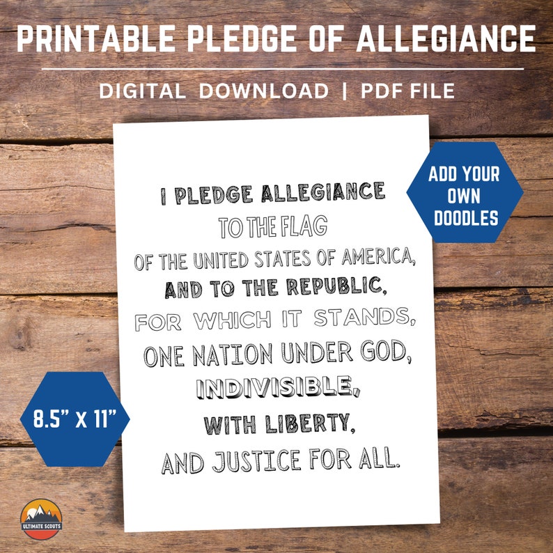 Pledge of Allegiance Printable Coloring Page W/ Patriotic - Etsy